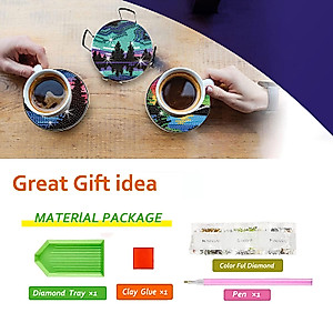 8 Pcs Landscape Diamond Art Coasters, Diamond Painting Coasters with Holder DIY Landscape Diamond Art Coasters Kit Diamond Painting Kits Coasters for Adults Kids and Beginners Art Craft Supplies Gift