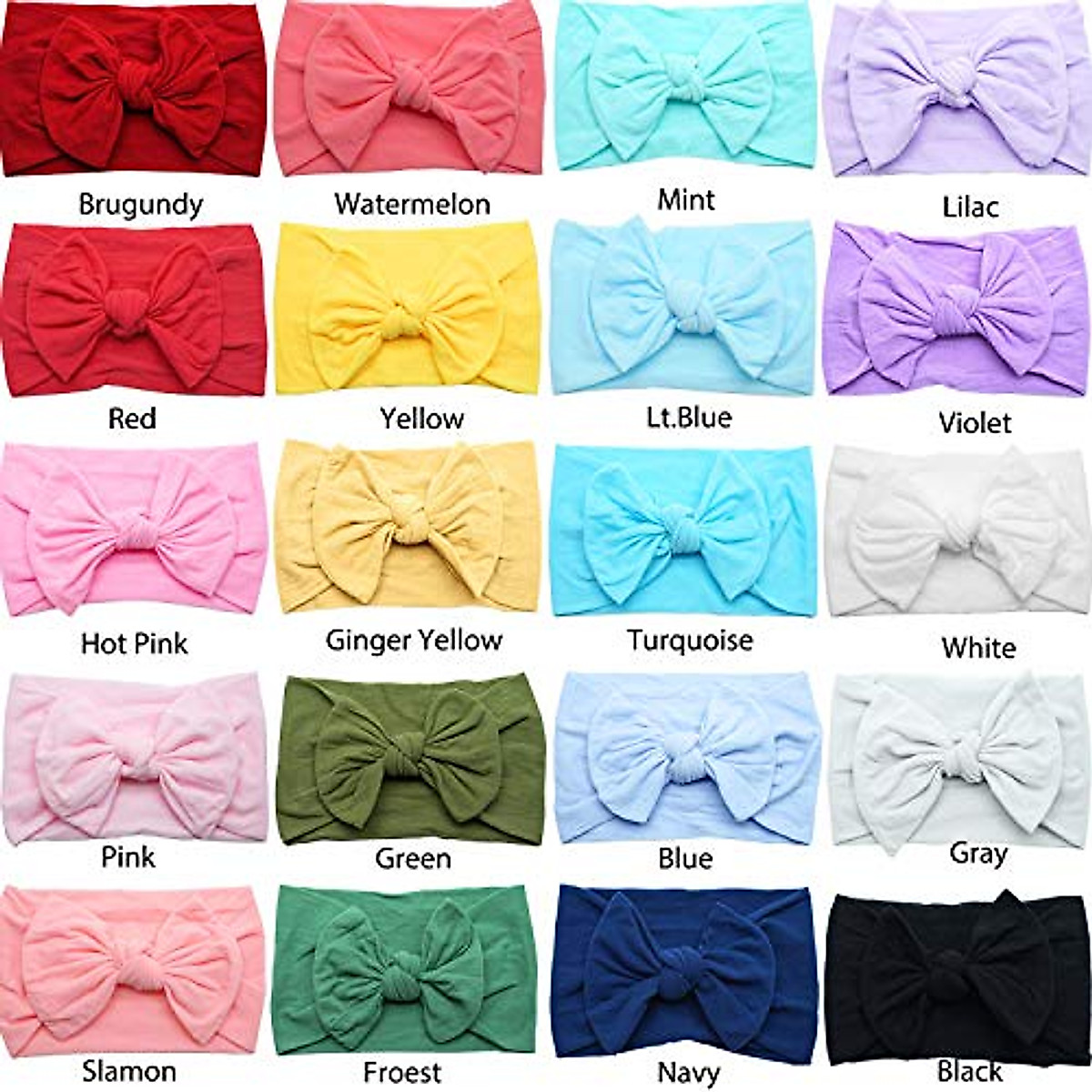 20 Colors Super Stretchy Soft Knot Baby Girl Headbands with Hair Bows Nylon Head Wrap For Newborn Baby Girls Infants Toddlers Kids