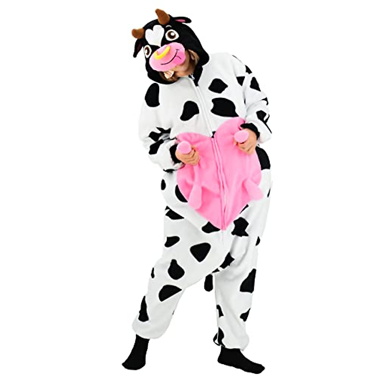 vavalad Cow Onesie Adult Unisex Adult Animal Onesie Animal Cosplay Polar Fleece Halloween Costume For Men Women