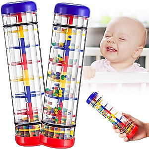 Rainmaker Baby Rain Stick Toys for Kids: 8 inch Rainstick Sensory Rattle Toys for Babies,Shaker Rainfall Tubes Musical Instrument -Red
