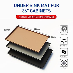 WOJIUBUXIN Under Sink Mat for Kitchen Waterproof 34" x 22" Flexible Silicone Sink Protector Mat for 36" Cabinet Black Kitchen Under Sink Drip Tray with Unique Drain Hole,Hold up to 3.3 Gallons Liquid