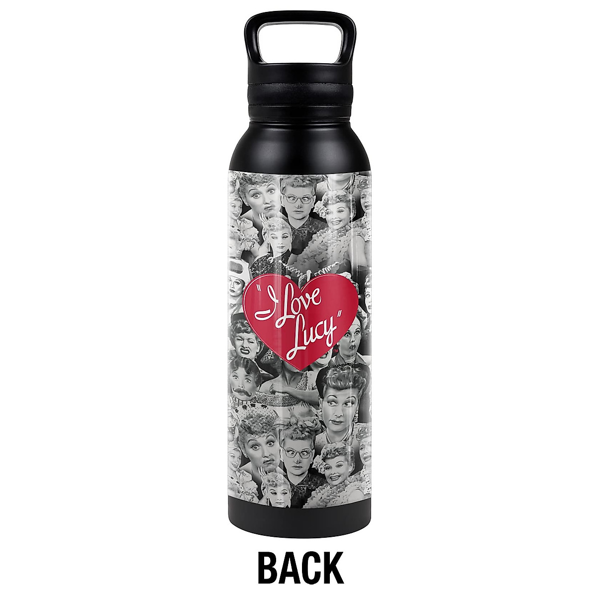 I Love Lucy OFFICIAL Faces 24 oz Insulated Canteen Water Bottle, Leak Resistant, Vacuum Insulated Stainless Steel with Loop Cap, Black