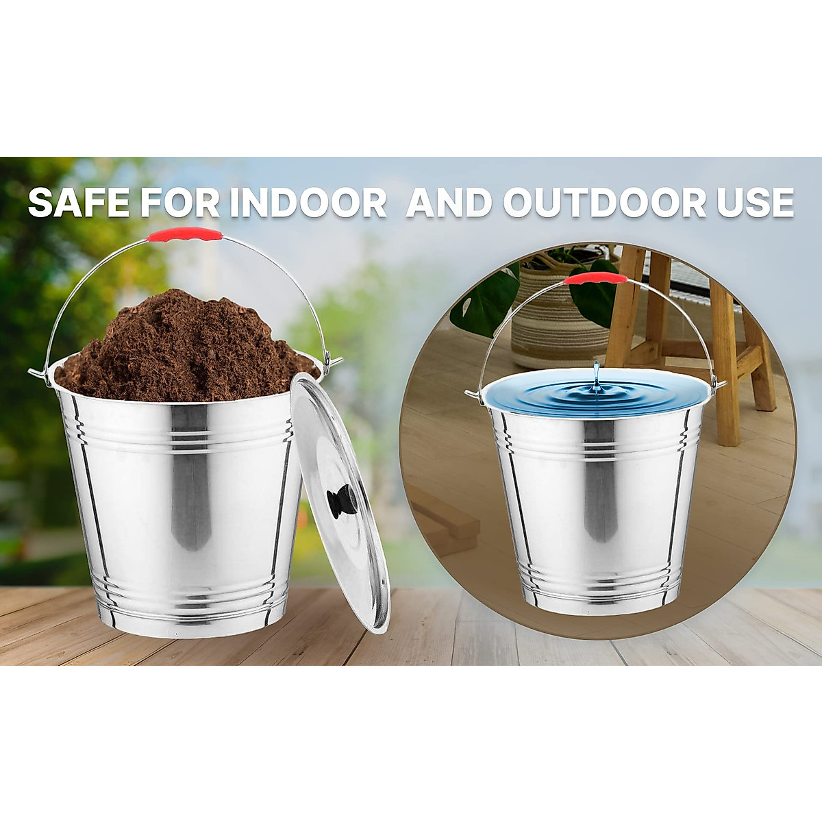 Skywin-Metal Bucket 4 Gallon Pack,Metal Can with Lid,Durable Small Metal Trash Can with Lid,Environment Friendly Metal Bucket with Lid for Outdoor Use