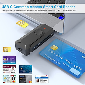 USB C Smart Card Reader, CAC/DOD Military Multi Memory Card Reader Supports SD/Micro SD/SDHC/SDXC/MMC/TF and SIM Adapter/Writer, Compatible with Windows, Mac OS, Linux, Android