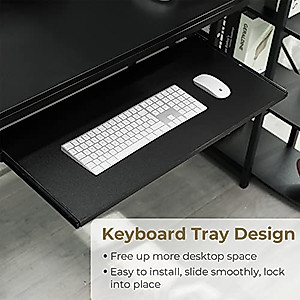 SEDETA  L Shaped Computer Desk, 63'' Corner Gaming Desk, Computer Desk with Storage Shelves, Keyboard Tray, Monitor Stand and Headphone Hook, Corner Gaming Desk with LED Lights, Black
