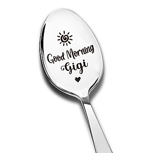 Good Morning Gigi Spoon Engraved Stainless Steel Funny, Gigi Gifts from Grandchildren, Best Teaspoon Coffee Spoon Gifts for Grandma Mom Birthday Mother's Day Christmas