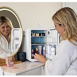 Cooluli 15L Mini Fridge for Bedroom - Car, Office Desk & College Dorm Room - 12V Portable Cooler & Warmer for Food, Drinks, Skincare, Beauty, Makeup & Cosmetics - AC/DC Small Refrigerator (White)