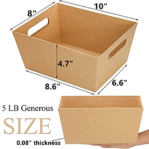 DEAYOU 10 Pack Kraft Basket With Handle, 5 LB Brown Paper Basket Holder for Wine Gift, DIY, Food, Snacks, Crafts