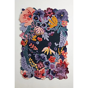 RestopuffHandmade Flower Multicoloured Irregular Area Rug 100% Imported Blended Wool Floral Area Rug (Blue, 5 x 8 feet)