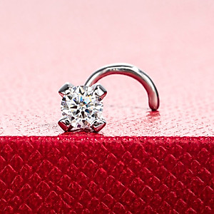 CADYNO 14K White Gold Nose Rings Piercings Stud Moissanite Lab Grown Created Diamond 3mm 0.1 ct 18 Gauge Solid Real Gold Gifts for Women Man