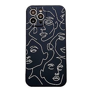 KAXLIDEN Abstract Art Line Face Design Silicone Case for iPhone 14 Pro Max 6.7" - Black