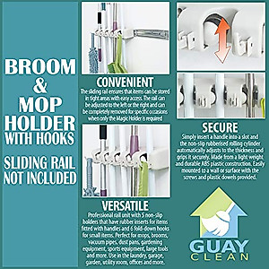 Guay Clean Broom and Mop Holder - Garden Tool Organizer - Home Storage Utility Rack- Strong Grip Hangers with Foldable Hooks - Heavy Duty Wall Mounted Shelf System - Fixed