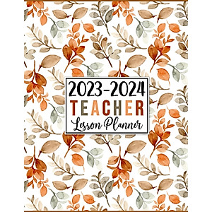 Teacher Lesson Planner 2023-2024: Large Weekly and Monthly Teacher Organizer Calendar | Lesson Plan Grade and Record Books for Teachers (Cute Brown Watercolor Flowers)