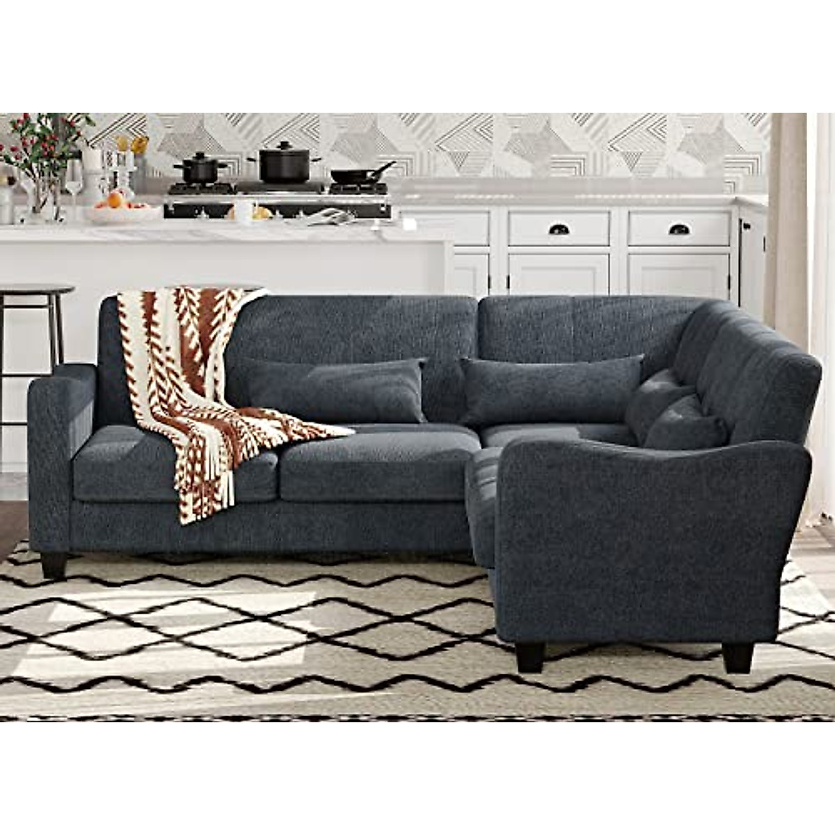 Belffin Fabric L Shaped Sofa Small Sectional Couch with Chaise Solid Corner Sofa Small L Couches 4 Seater Sofa Bluish Grey