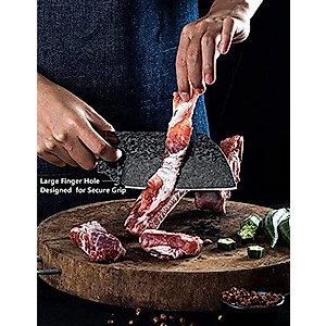 Meat Cleaver Knife, Heavy Duty Kitchen Chopping Knife with Leather Sheath and Bottle Opener Full Tang Ergonomic Handle for Kitchen/Camping/Outdoor Survival BBQ -Gift Box
