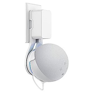 PlusAcc Wall Mount for Echo Dot 5th Generation - Outlet Alexa Echo Dot 5 Wall Holder Stand Hanger, No Drilling Required, Space-Saving Echo Dot 5th Gen Accessories Built-in Cable Management (White)