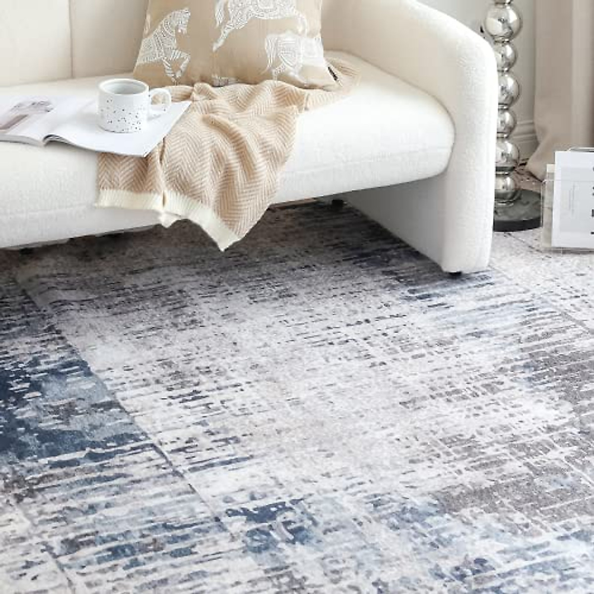 OMERAI Washable Rug 5'x7' Area Rugs for Living Room Abstract Rug Machine Washable Rug with Non Slip Rug for Bedroom Grey Rug Carpet Dining Home Decor Office Area Rug (Gray)