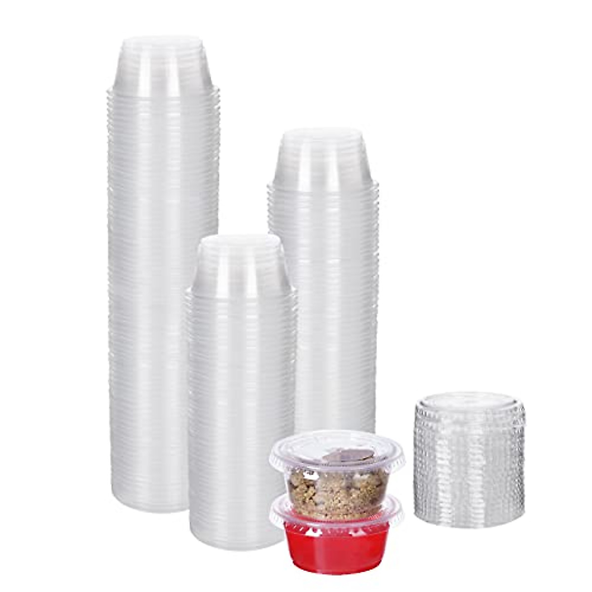 [500 sets - 2oz] Disposable Plastic Souffle/Portion Cups with Lids Bulk Perfect for Shot Glasses, Condiments, Toppings, Dressings, Sampling