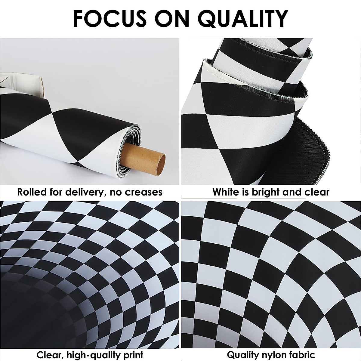 Unusuall 3D Optical Illusion Rug - Vortex Illusion Floor Mat for Door Entrance, Bathroom, Stairs, playroom, Living Room, or Area (Black and White, 26.5 x 17 Inch)