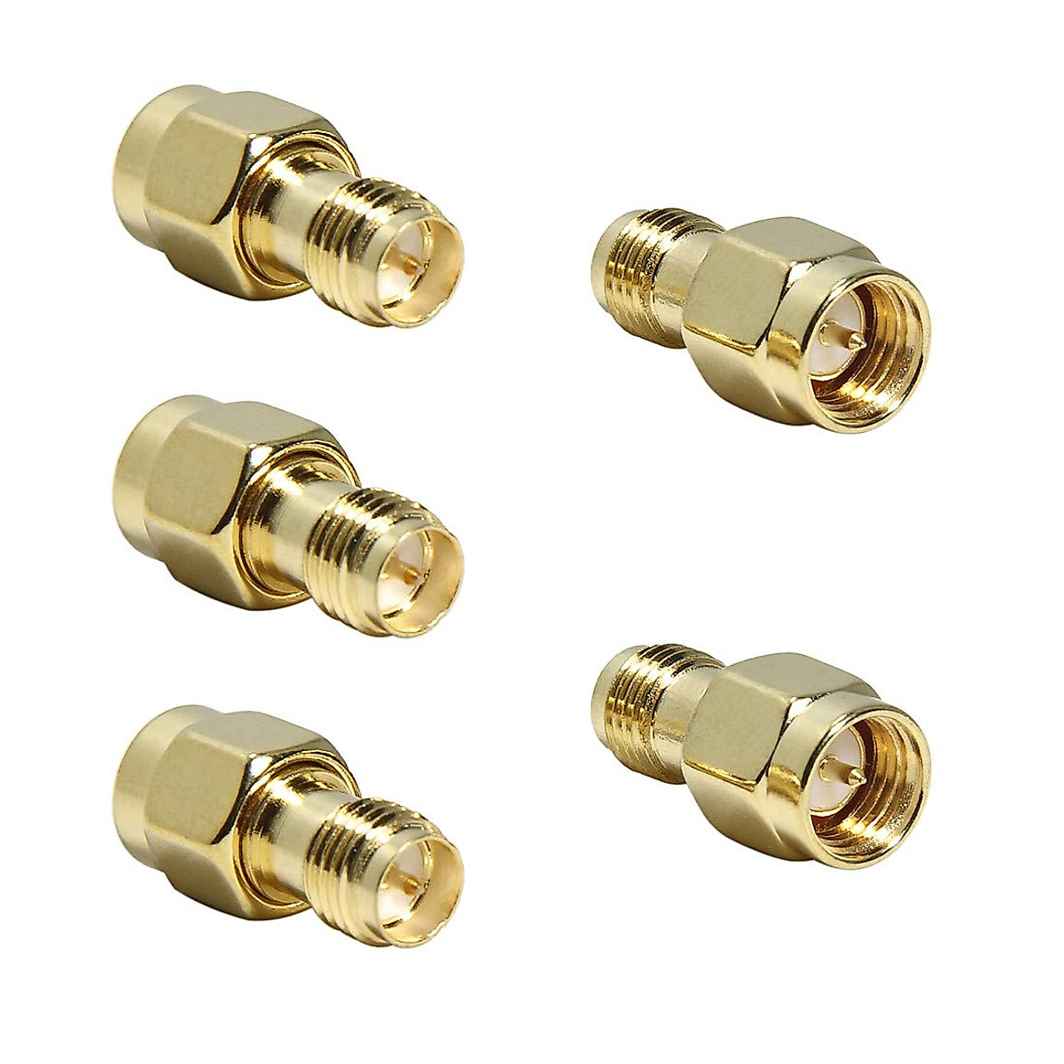 SMA to RP-SMA Adapter, 5 Pack SMA Male Pin to RP-SMA Female Pin Adapter Connector for LTE Router, WiFi Antennas, FPV Drones, Camera
