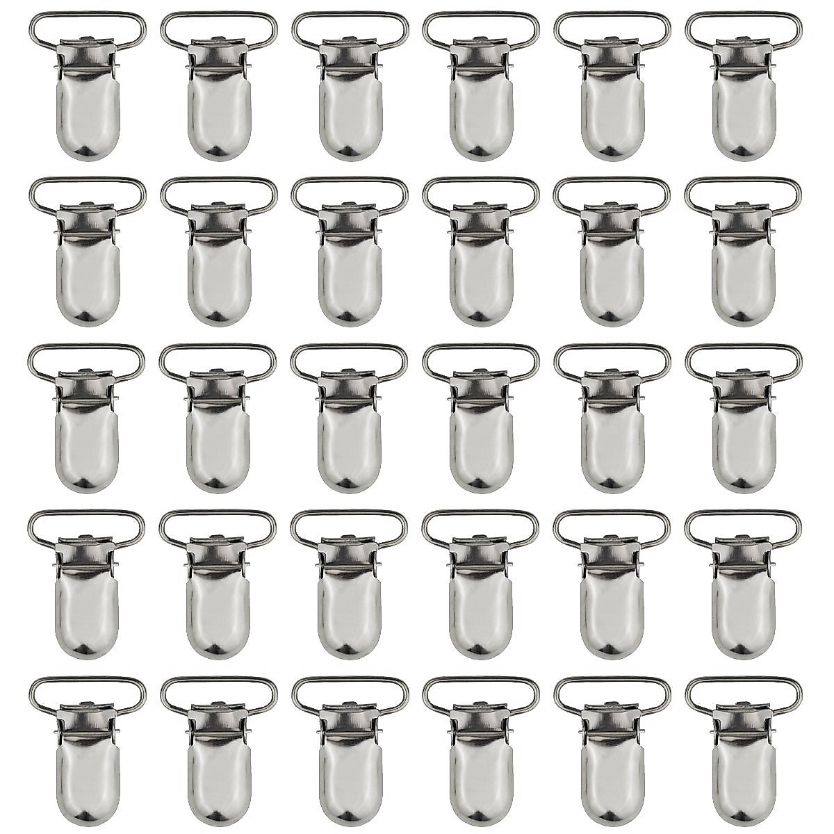 25pcs 1" Pacifier Suspender Clips, Marrywindix Pacifier Clips for Making Pacifier Holders Bib Clips Toy Holder Silver
