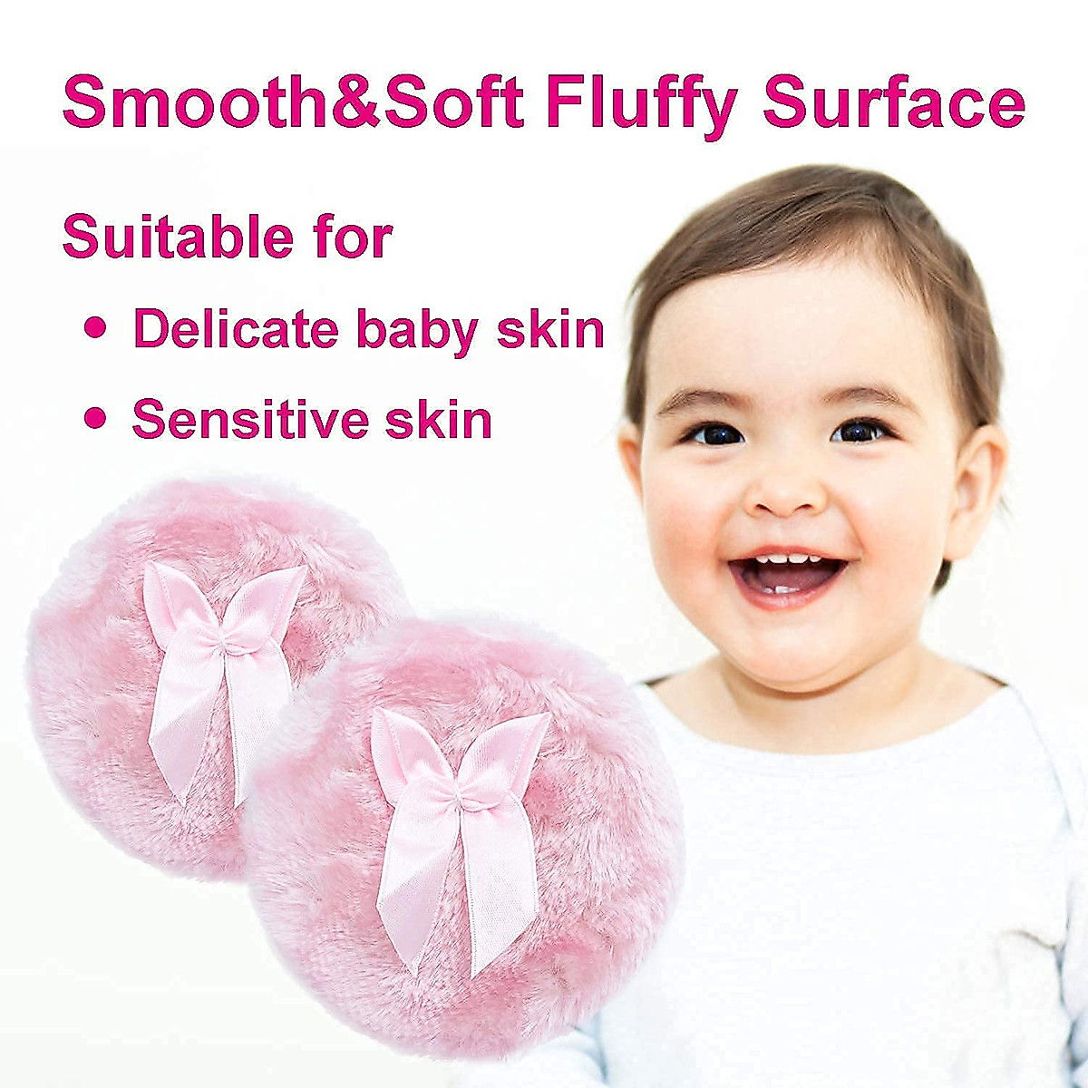 Large Fluffy Powder Puff, Body Cosmetic Powder Puff, Soft Face Body Powder Puff for Baby& Kid& Adult (4 Inch, Pink)