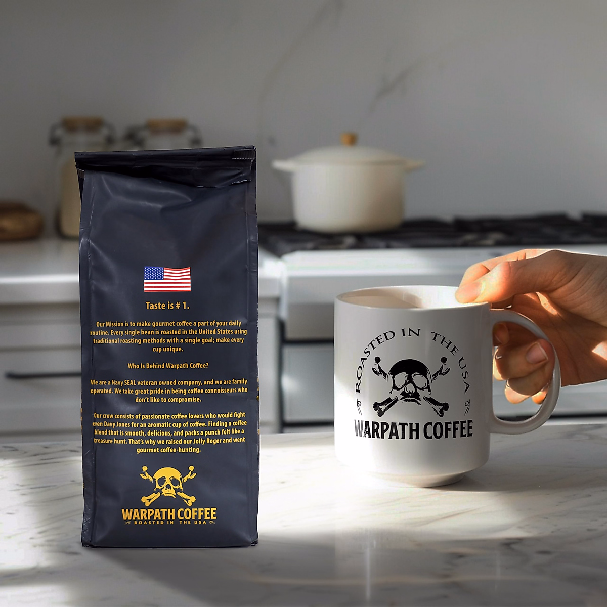 Warpath Coffee Medium Roast Ground Coffee, Breakfast Blend, High Caffeine, Extra Strong Roasted 100% Arabica Coffee Ground Beans, Rich Aroma, Full Bodied Intense Cup, Created by Navy SEALs, 12oz