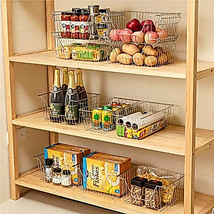 blitzlabs Stackable Wire Storage Baskets Fruit Vegetable Wire Organizing Organization Pantry Cabinet Metal Bin for Counter Bathroom Shelves Storage for Kitchen, Pantry, Freezer, Cabinet Set of 4