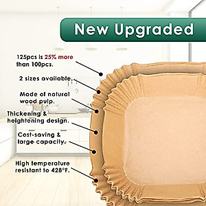 Air Fryer Paper Liners,125Pcs Parchment Paper, Air Fryer Disposable Paper Liner for Microwave, Non-Stick Air Fryer Liners Square Free of Bleach (8IN)