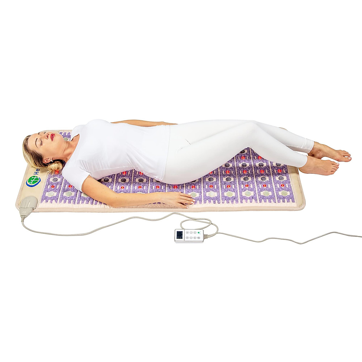 Healthyline Advanced Infrared Heating Pad - Amethyst, Tourmaline and Jade Gemstones - Heated Mat with LED Red Lights, Negative Ions and Hot Crushed Stones (Full Pro 74" x 28")