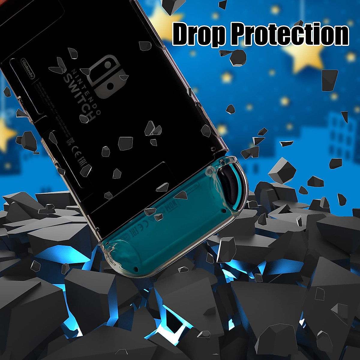 Switch Dockable Case, Switch Protective Case with Soft TPU Grip Case for Joy-Con, Switch Tempered Glass Screen Protector and 6 Thumb Stick Caps - Black