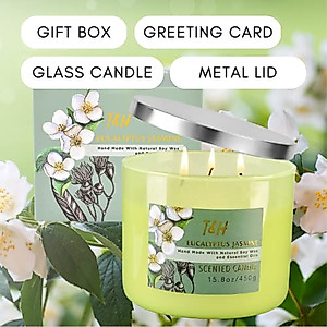 Stress Relief Aromatherapy Candle for Men & Women - Eucalyptus Jasmine 3 Wick Candle with Lavender, Mandarin & Balsam - Strong Scented Candles for Home 15.8 oz - Natural Soy Candles, Eucalyptus Candle