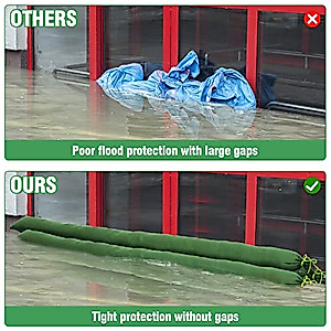4 Pcs 6’ × 6” Long Canvas Sandbags- Thickened Canvas Flood Protection Sand Bags with Elastic Band Reusable Flood Water Barrier Rain Wind Flood Barrier Tube Sandbags for Door Window Flood Control