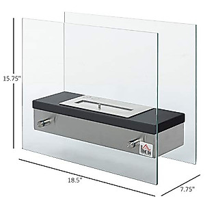 HOMCOM Ethanol Fireplace, 18.5" Tabletop 0.39 Gal Stainless Steel 269 Sq. Ft., Burns up to 3 Hours, Black