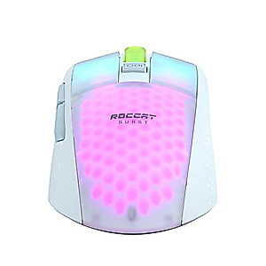 ROCCAT Burst Pro Air Lightweight Symmetrical Optical Wireless RGB Gaming Mouse with 19K DPI Optical Owl-Eye Sensor, Optical Switches, Titan Wheel, 81-Gram Weight – White