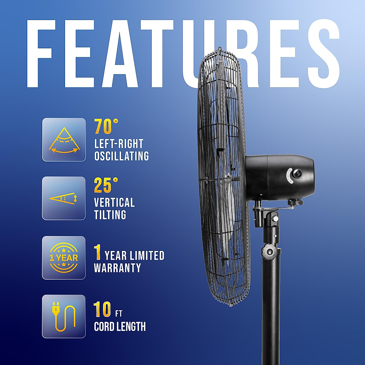 Tornado Commercial Industrial 3 Aluminum Blade Stationary Pedestal Fan, 30 Inch, Oscillating, High Velocity 8850 CFM, UL Safety Listed, Black (30 Inch Oscillating)