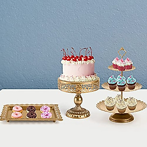 Lyellfe Set of 7 Gold Cake Stand, Metal Cake Stand Set for Dessert Table, Decorative Dessert Display Set for Birthday Party, Wedding, Afternoon Tea, Festival