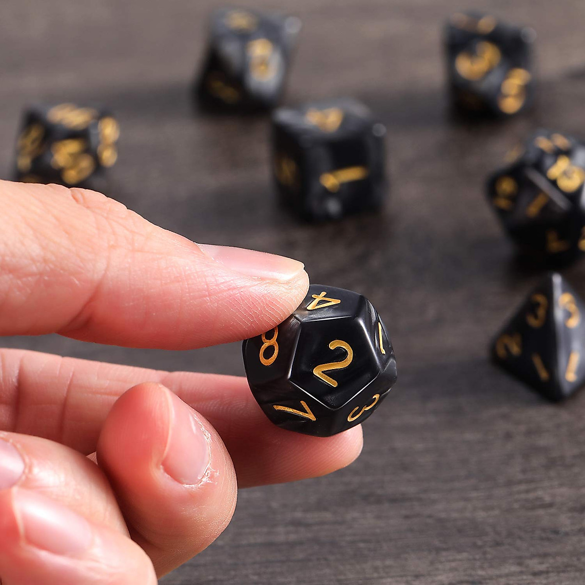 EBOOT Polyhedral 7-Die Dice Set for Dungeons and Dragons with Black Pouch (Black Gray)