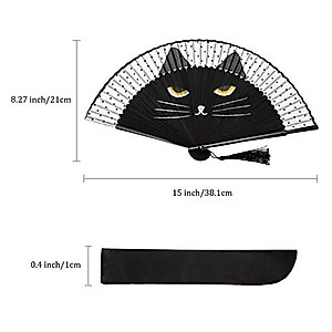 Hand Held Folding Fan Cat Folding Fan Cartoon Cute Cat Silk Fan Women Party Cat Fan with Store Bag for Wedding Dancing Church Gifts Home Decoration Hand Held Folding Fan Cat Folding Fan Cartoon Cute Cat Silk Fan Women Party Cat Fan with Store Bag for W