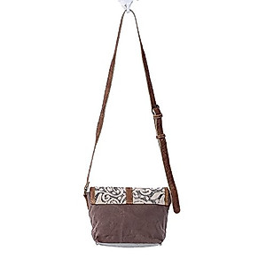 Myra Bag Leaf Swirls Upcycled Canvas Crossbody Bag S-1153, Brown, Size One Size