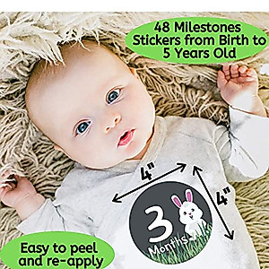 48 Pack 4" Baby Month Stickers and Milestone Stickers by Novarena - Track Your Baby's First Year Month-by-Month and Holidays Until 5 Years Old! Boys and Girls (48 Pack Stickers)