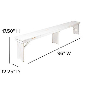 Flash Furniture HERCULES Series 9' x 40" Antique Rustic White Folding Farm Table and Four Bench Set