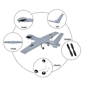 GoolRC Z51 Predator RC Plane, 2.4Ghz 2 Channels Remote Control Airplane with 3-Axis Gyro, Foam Hand Throwing RC Aircraft Glider with 660mm Wingspan, DIY Kit Toys for Kids Beginners