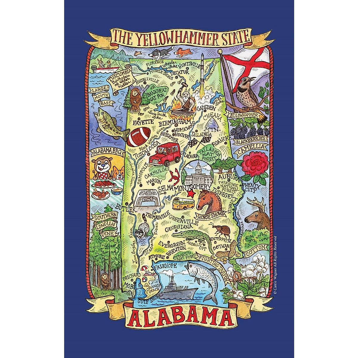 Kay Dee Alabama Tea Towel Adventure Destinations Vacation Souvenir Pictorial Poster Style Map Kitchen Towel, Multicolor, 18 in x 28 in