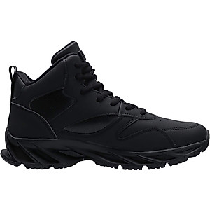 Joomra Mens Work Tennis Shoes All Black Leather Lace up High Top Leather Skate Cushion Sport Footwear Jogging Basketball Daily Fashion Sneakers Size 9.5