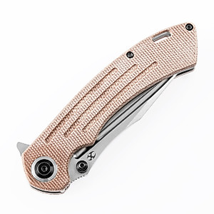 KANSEPT Pretatout Pocket Knives 8.3in Folding Knife with Stonewashed 154CM Blade, Brown Micarta Handle, Pocket Tactical Knife for Men Women, Envelope Opener with Thumb Stud T1032A3