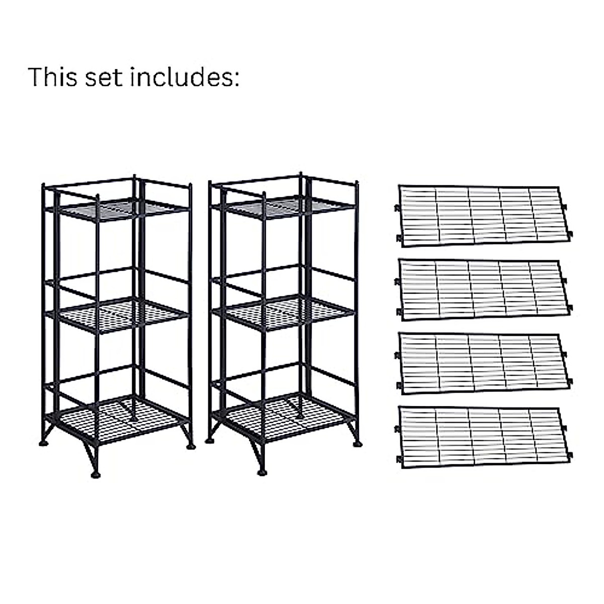 Convenience Concepts Xtra Storage 3 Tier Folding Metal Shelves with Set of 3 Deluxe Extension Shelves - Organizer for Living Room, Office, Bedroom, Garage, Kitchen, Bathroom, Black