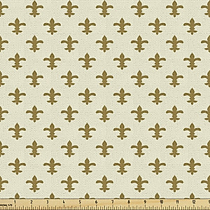 Ambesonne Retro Fabric by The Yard, Fleur-de-lis Flower of The Lily Design Traditional Repetitive Pattern, Decorative Fabric for Upholstery and Home Accents, 1 Yard, Cream Gold
