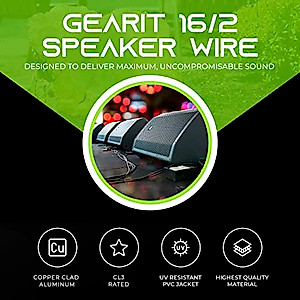 GearIT 16/2 Speaker Wire (100 Feet) 16 Gauge (Copper Clad Aluminum) - Outdoor Direct Burial in Ground/in Wall / CL3 CL2 Rated / 2 Conductors - CCA, Black 100ft