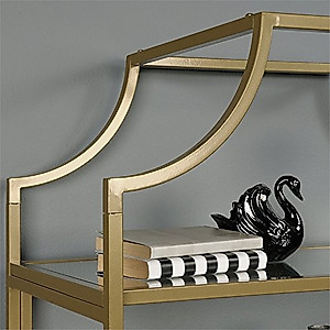 Pemberly Row Modern 5 Shelf Metal Bookcase in Satin Gold Finish